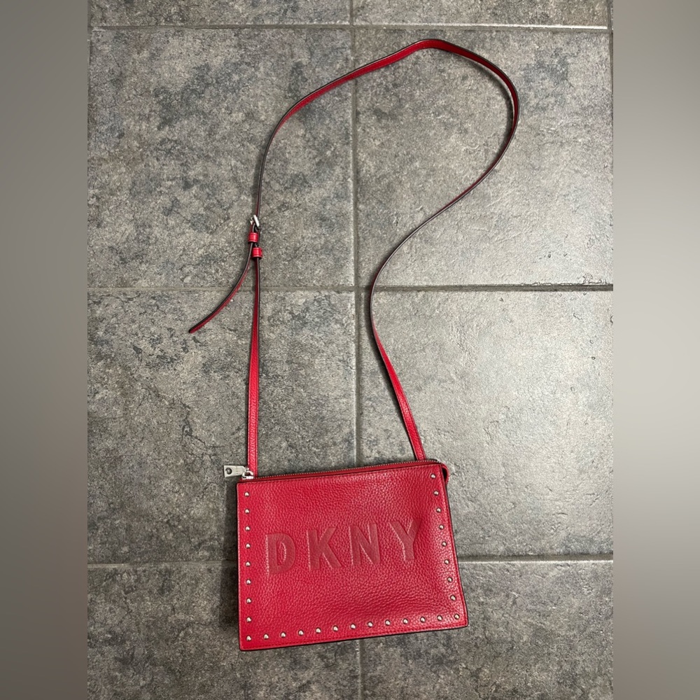 Dkny Red Leather Zip Crossbody - Gem